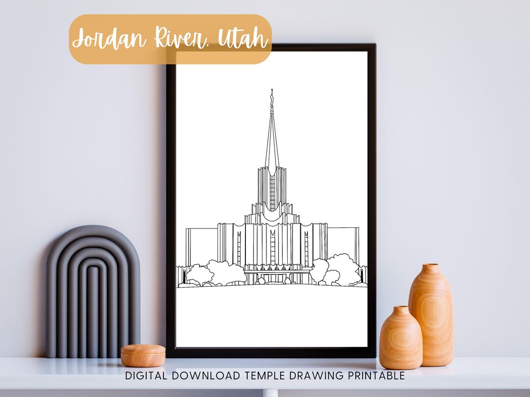 Jordan River Temple Line Art Printable Digital Download, LDS Baptism ...