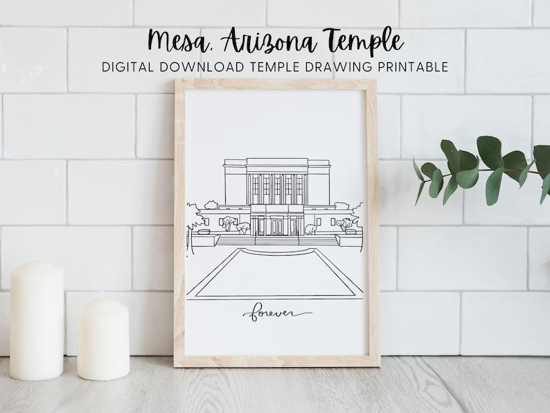 Mesa Arizona Temple Line Art Printable Digital Download, LDS Baptism ...