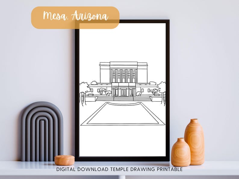 Mesa Arizona Temple Line Art Printable Digital Download, LDS Baptism ...