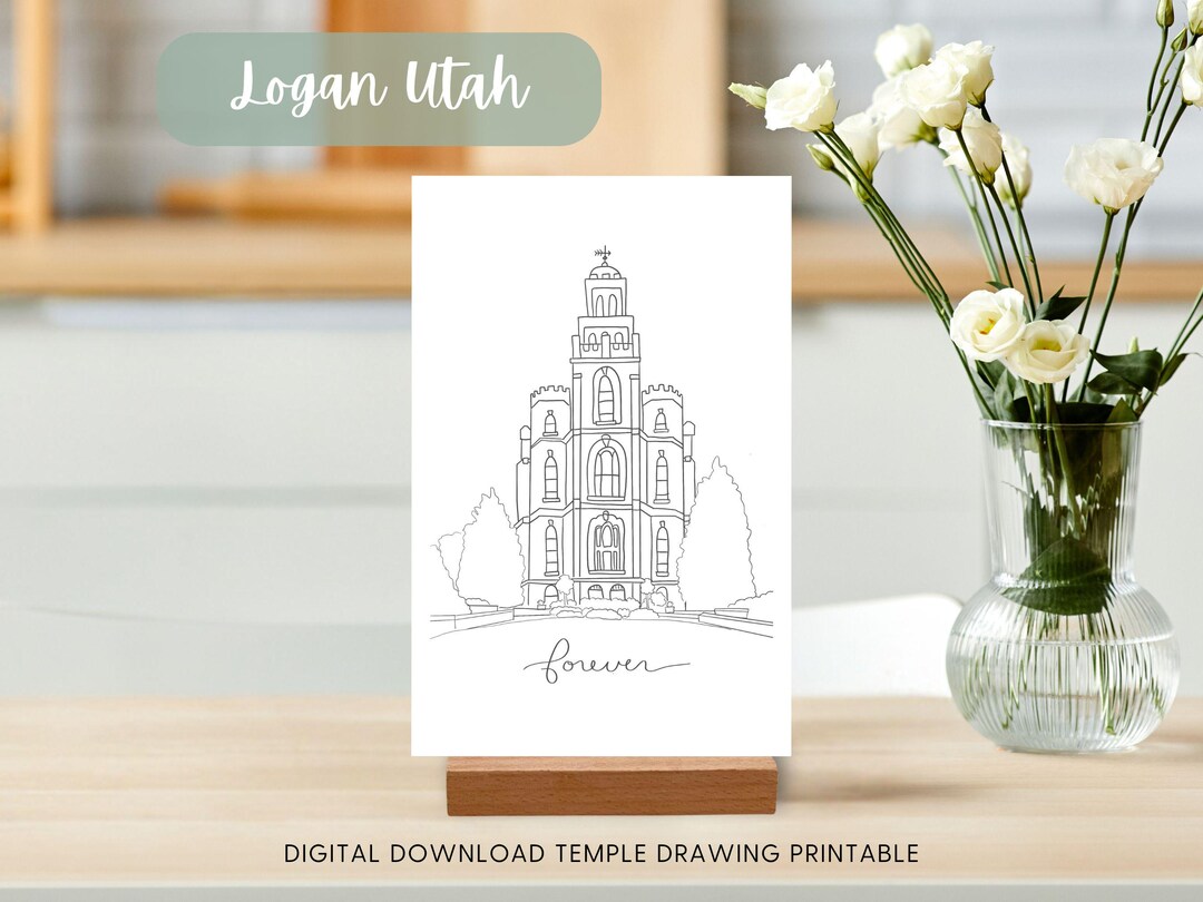 Logan Temple Line Art Printable Digital Download, LDS Baptism & Wedding ...