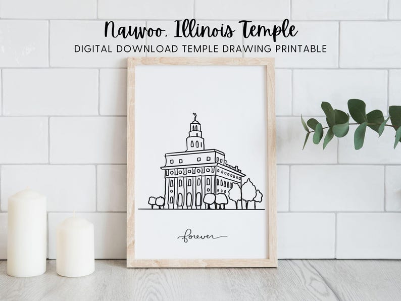 Nauvoo Temple Line Art Printable Digital Download, LDS Baptism ...