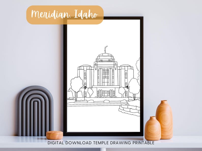 Meridian Temple Line Art Printable Digital Download, LDS Baptism ...