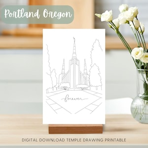 Portland Temple Line Art Printable Digital Download, LDS Baptism ...