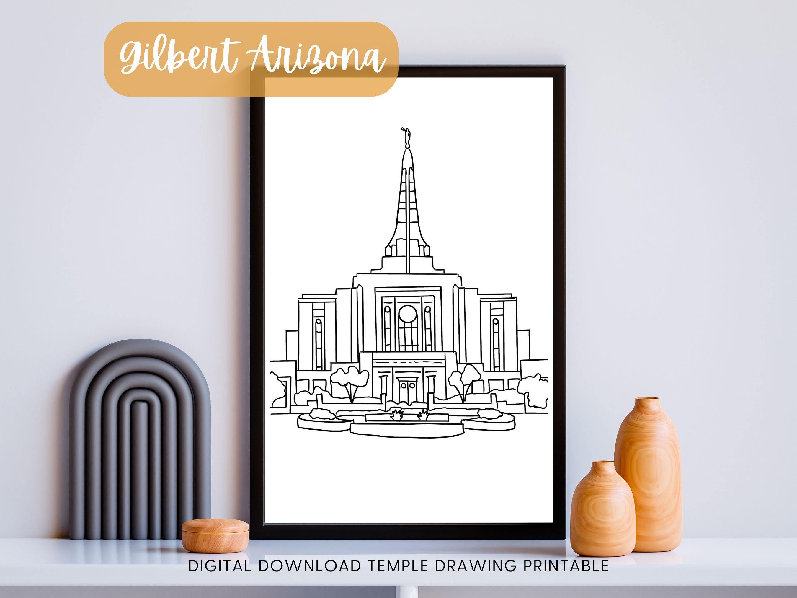 Gilbert Temple Line Art Printable Digital Download, LDS Baptism ...