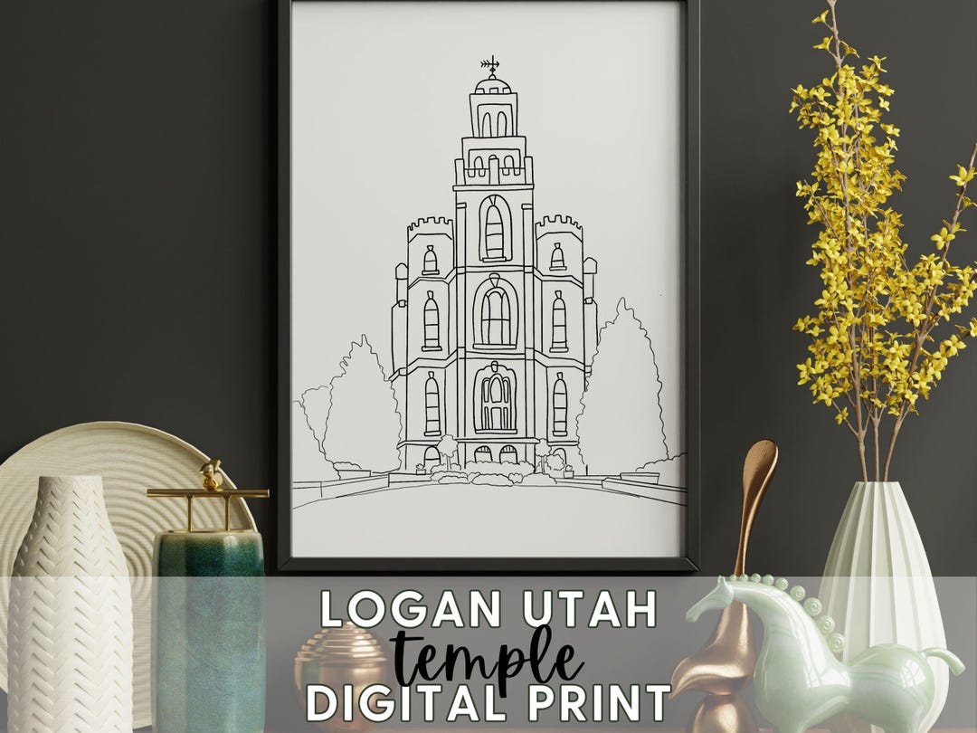 Logan Temple Line Art Printable Digital Download, LDS Baptism & Wedding ...