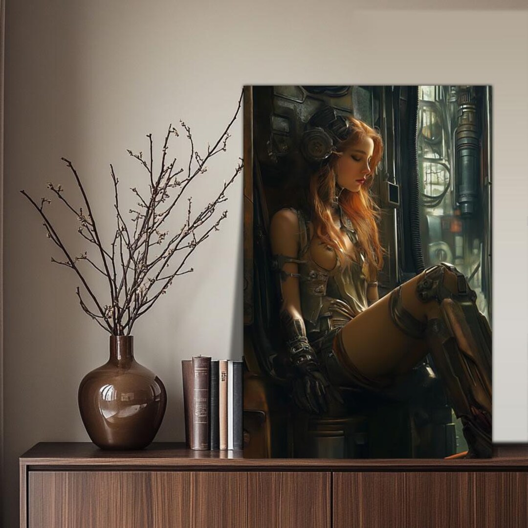 Doomsday Style and Robot Beauty Girl Framed Canvas Wall Art, Modern ...