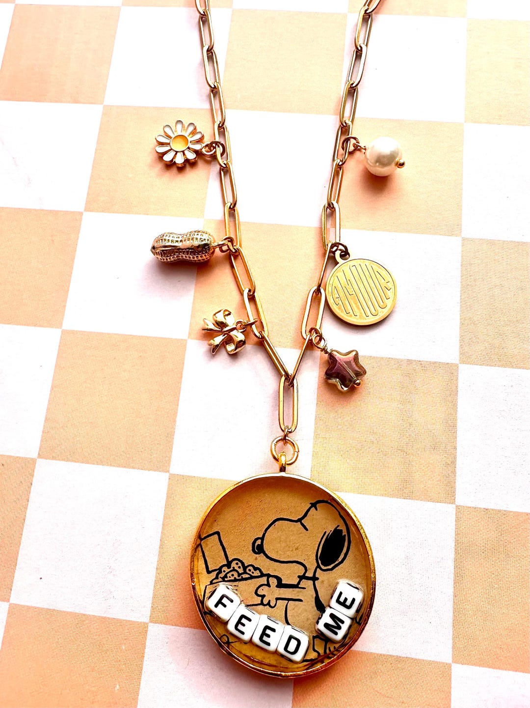 Snoopy Circle Charm Necklace, Vintage Snoopy, Charm Necklace - Etsy