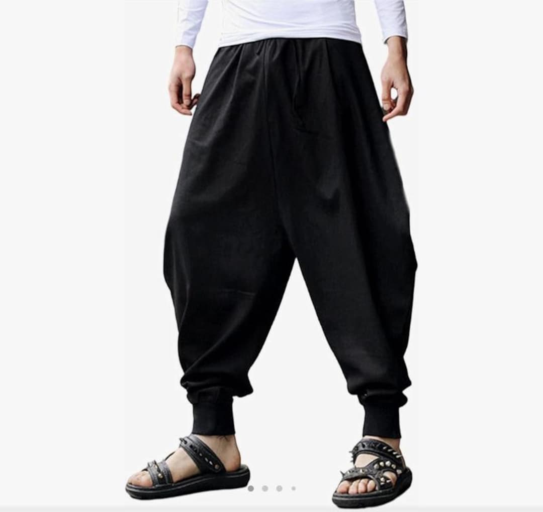 Men's Drawstring Aladdin Hippie Harem Pants Loose Drop Crotch Trousers ...