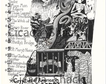 Monsters of Georgia Map Art Print - Etsy