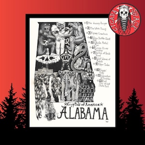 Cryptids of Alabama Map Art Print, Cryptid Wall Art, Monster Poster - Etsy