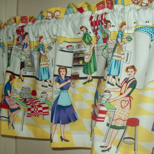 Retro Home Economics Kitchen Lined Valance Window Treatment | Etsy