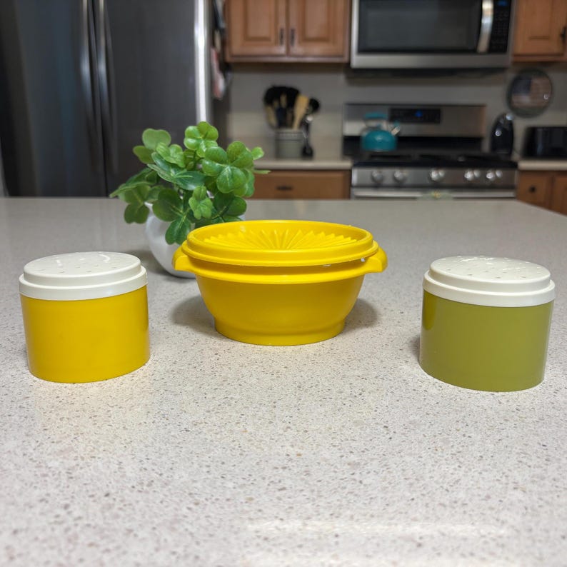 Vintage 1970s Tupperware Stackable Spice Shakers 1308 & Servalier Bowl ...