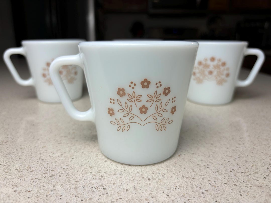 Vintage Pyrex Opal Ware 1410 Summer Impressions Mugs in Light Brown ...