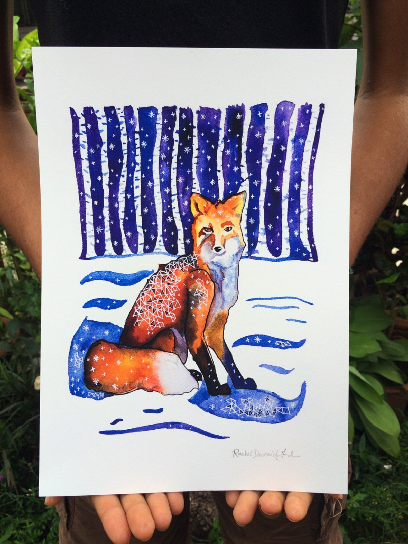 Fox in the Woods: Watercolor and Ink Archival Art Print Animal ...