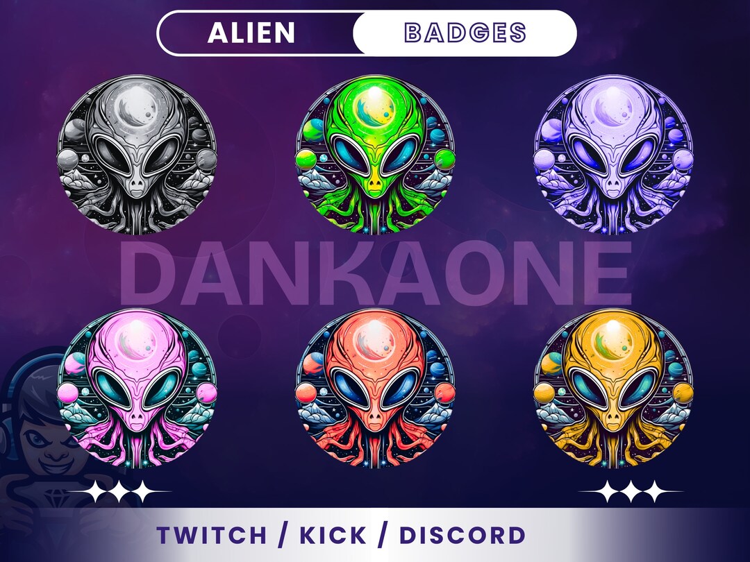 Twitch Alien Sub Badges | 6 Badges | Cartoon Badges | Cute Creature ...