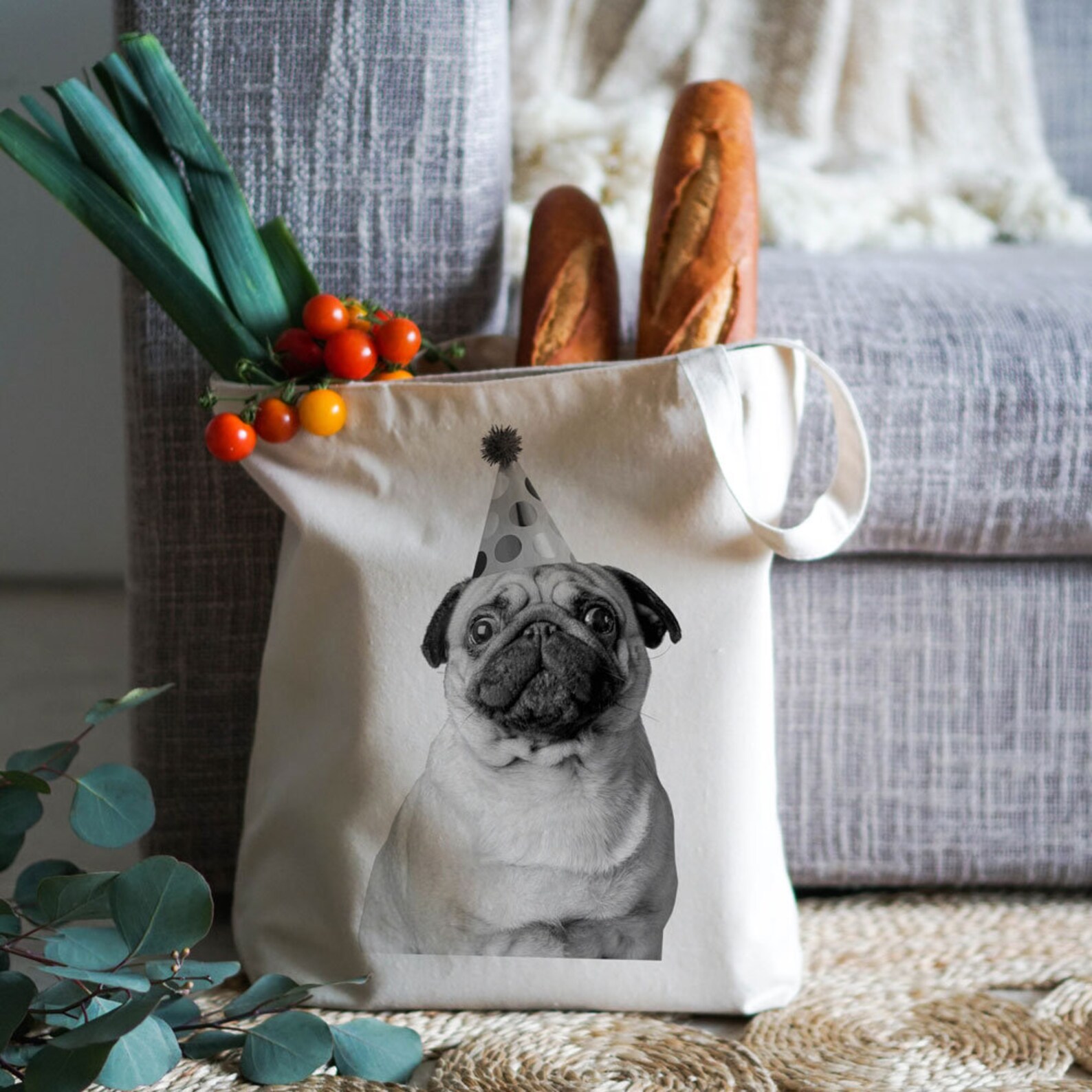 Party Pug Tote Bag - Etsy