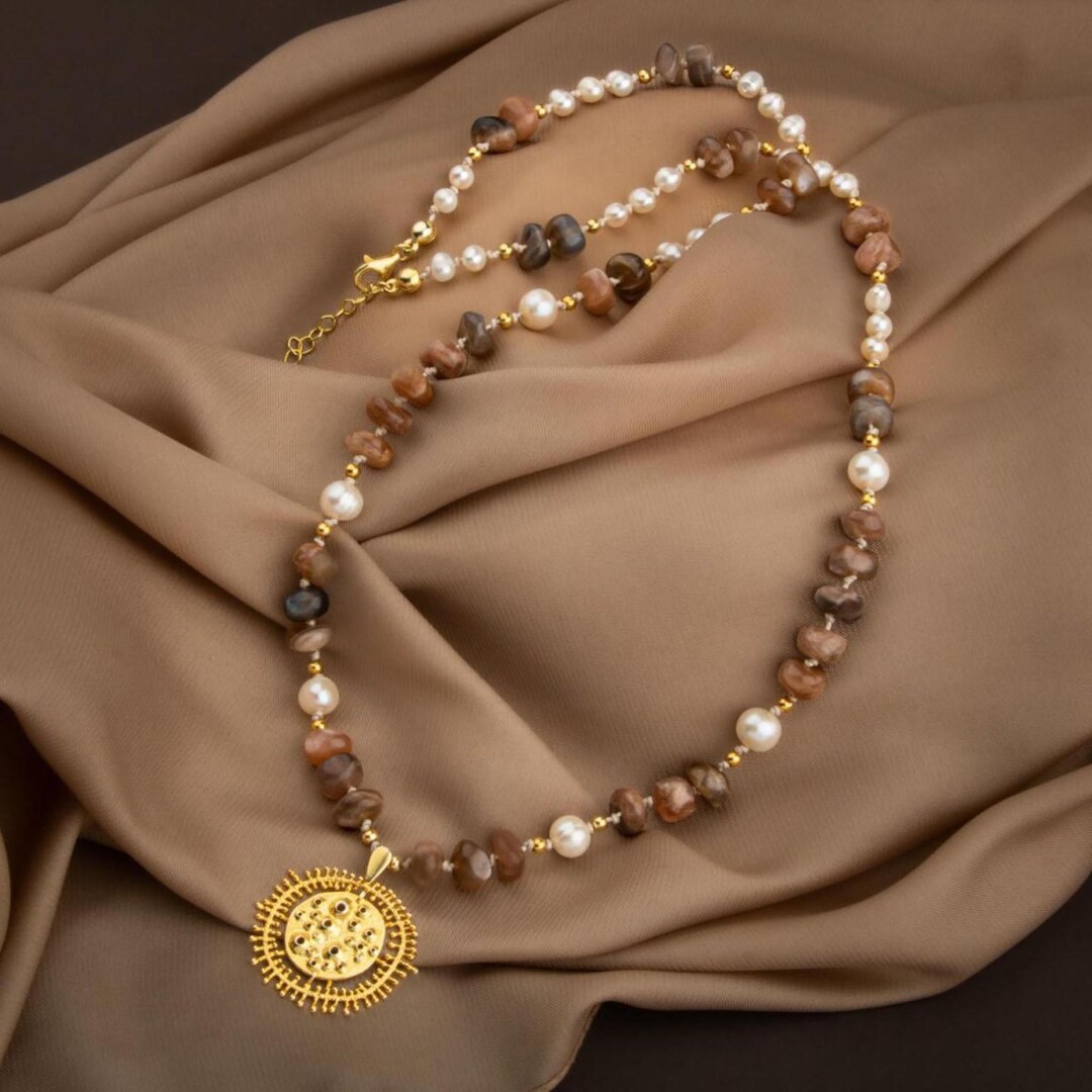 Sunstone & Pearl Necklace – Handmade Natural Gemstone Jewelry With ...