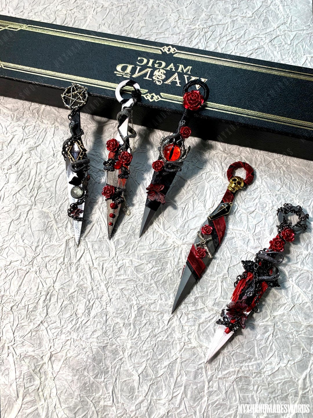 7" Gothic Cthulhu Red Dagger With Flowers, Cosplay Prop, Fantasy ...