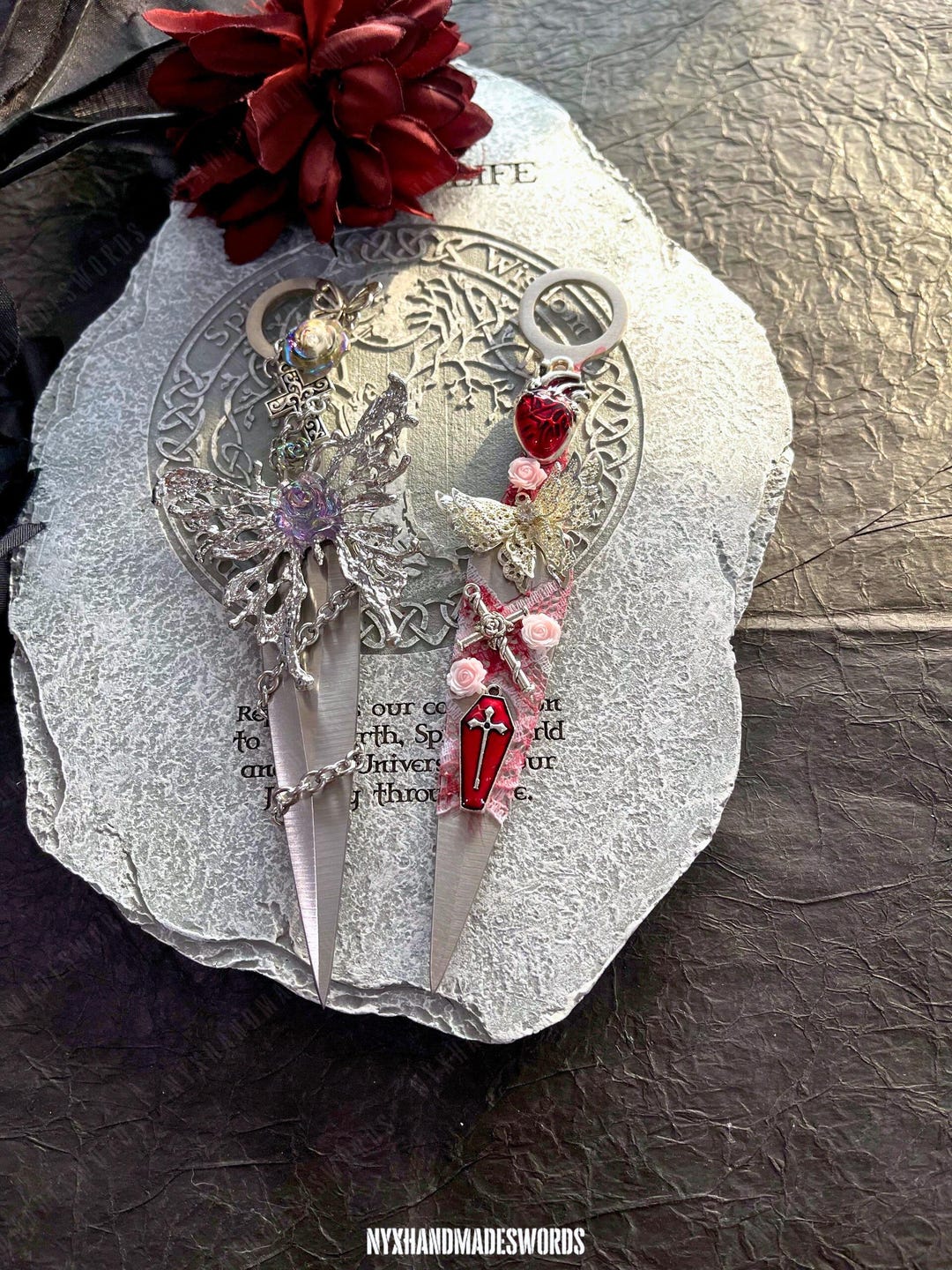 Y2K Coffin Dagger With Rose & Butterfly, Sweet Lolita Goth Knife, Pink ...