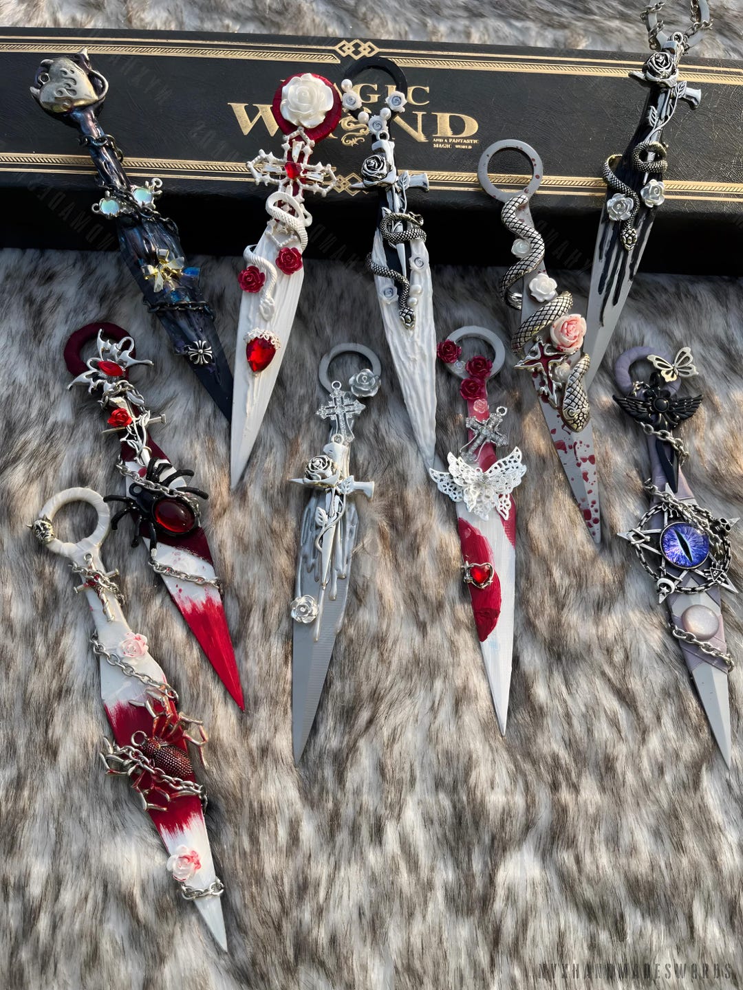 Cthulhu Inspired Blue Dagger With Dragon & Cross - Handcrafted Gift for ...