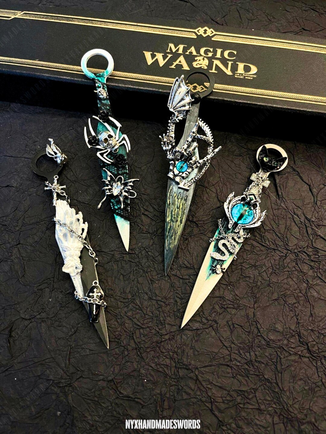 Handmade Gothic Dagger Skeleton Hand & Skull Chain With Dragon Eye ...