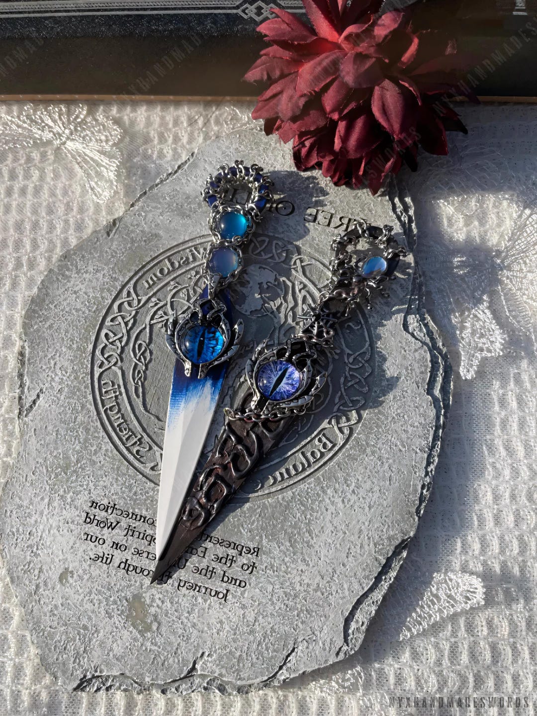 Cthulhu Inspired Blue Dagger With Dragon & Cross - Handcrafted Gift for ...