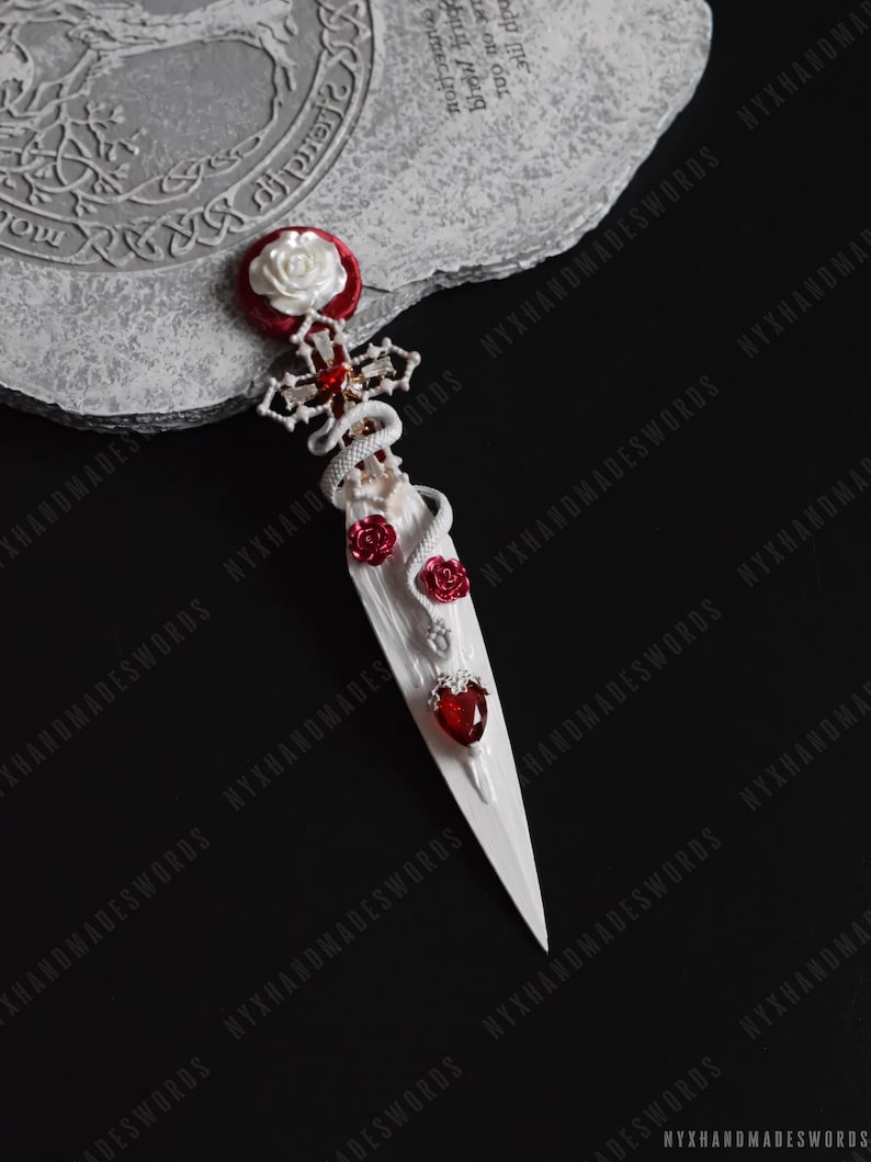 White Snake Dagger With Cross and Rose, Gothic and Alternative Culture Dagger, Unique Gift for ...