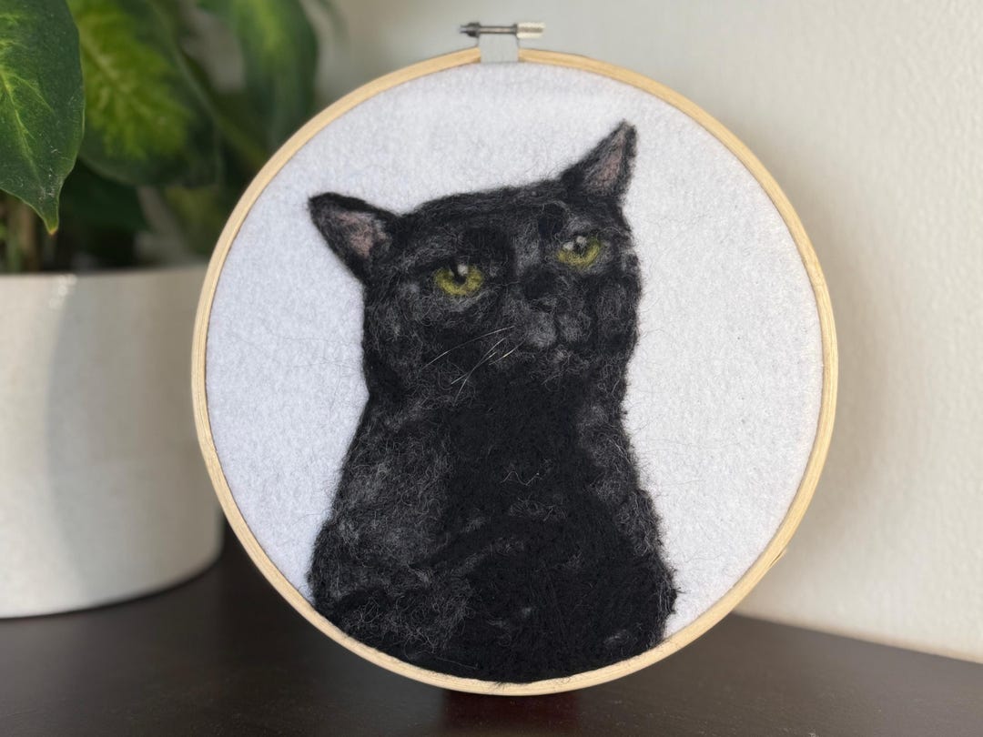 Needle Felted Black Cat Meme - Funny Wool Cat Portrait Home Decor - Etsy