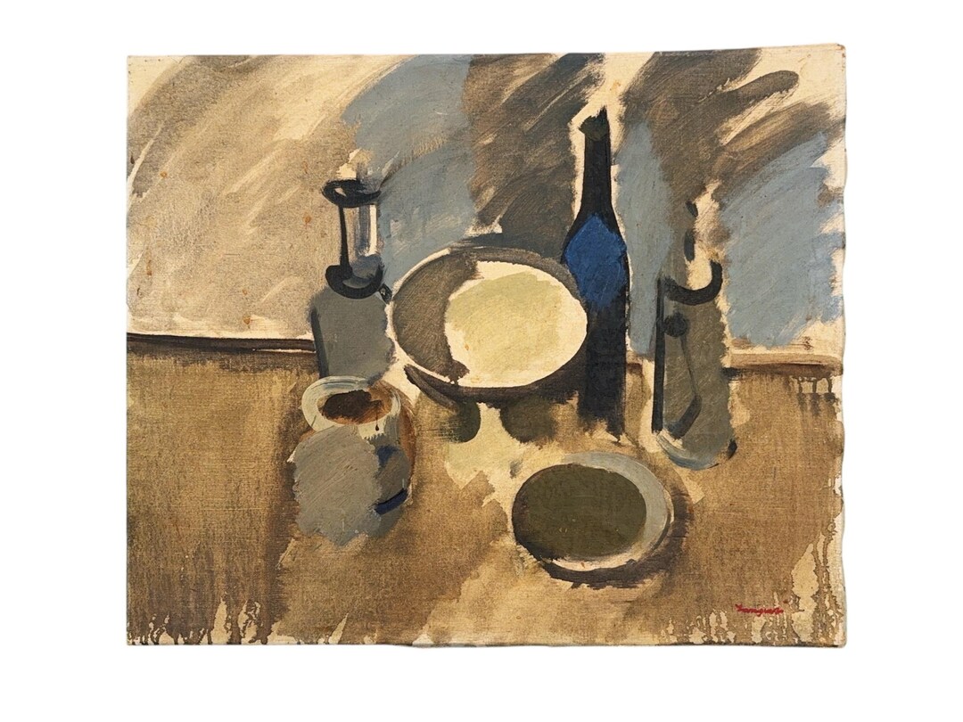 Vintage Olle Langert Oil Painting – Mid-century Modern Still Life on ...