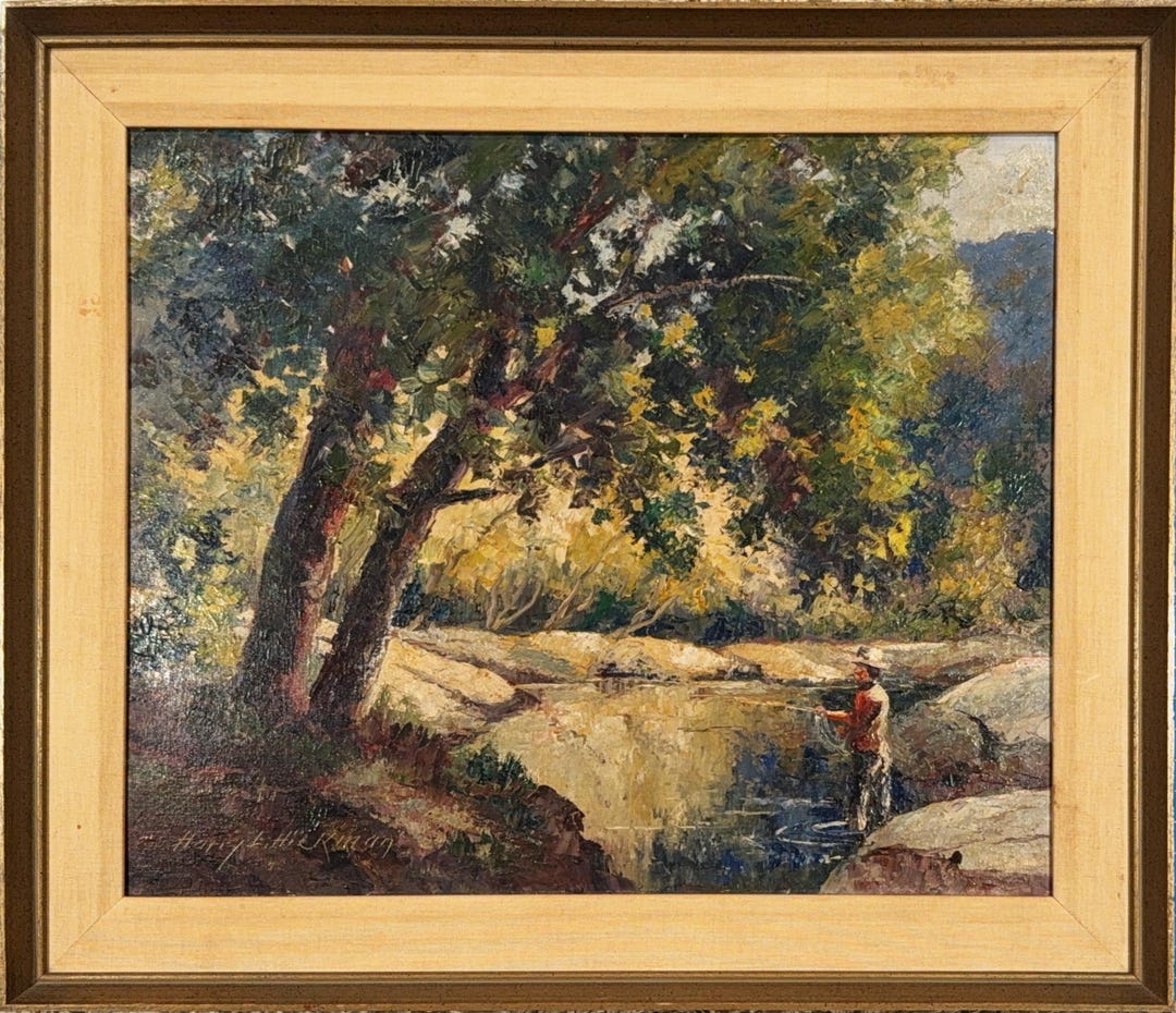 Original Oil Painting fishing by Harry L. Hickman 19121997 American ...