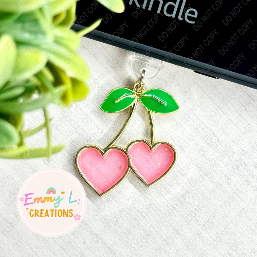 Pink Glitter Cherries Kindle Charm, Phone Charm, iPad Charm, Bookish ...