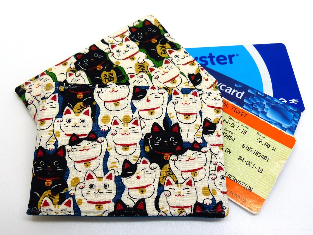 Lucky Cat Print Card Wallet: Handmade Travel Card Holder - Etsy