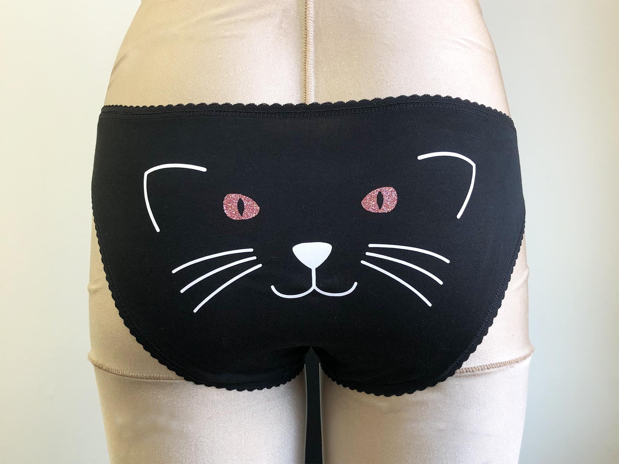 Cat Pants. Black Cotton Briefs With Cat Face Print. - Etsy UK