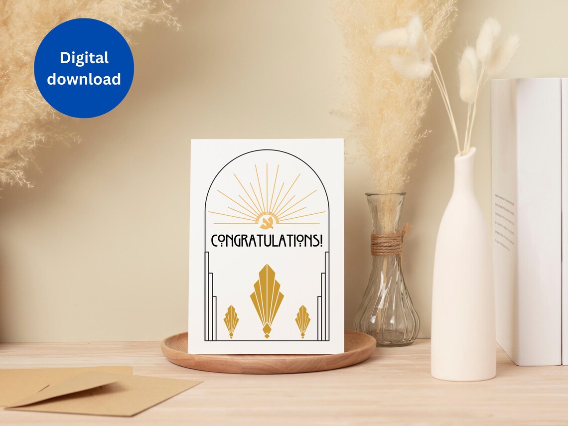 Congratulations Card, Art Deco, Instant Download, Printable Card ...