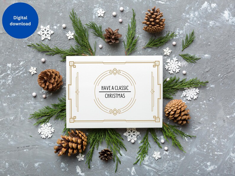 Art Deco Christmas Card, Instant Digital Download, Classic Christmas ...