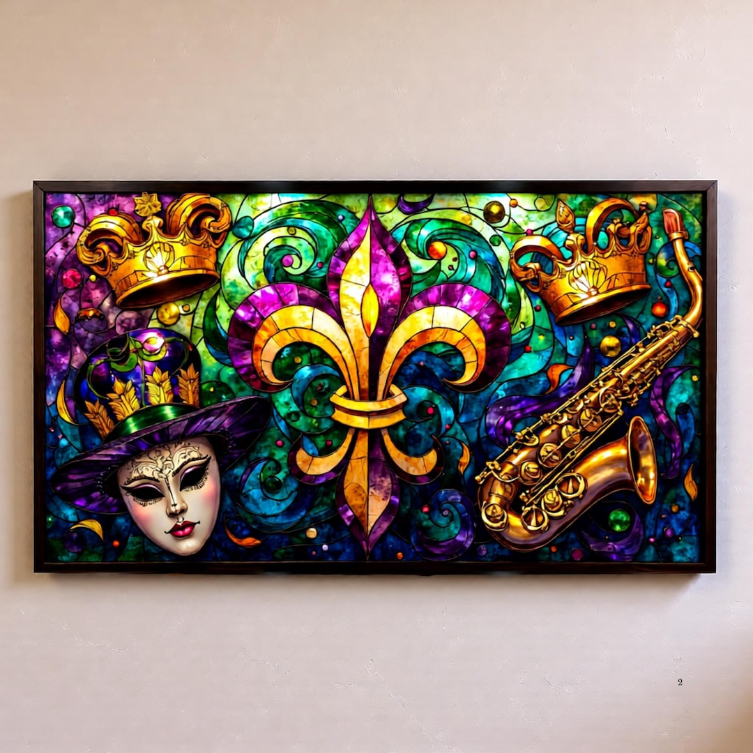 Mardi Gras Stained Glass Frame TV Art | New Orleans Carnival Digital ...