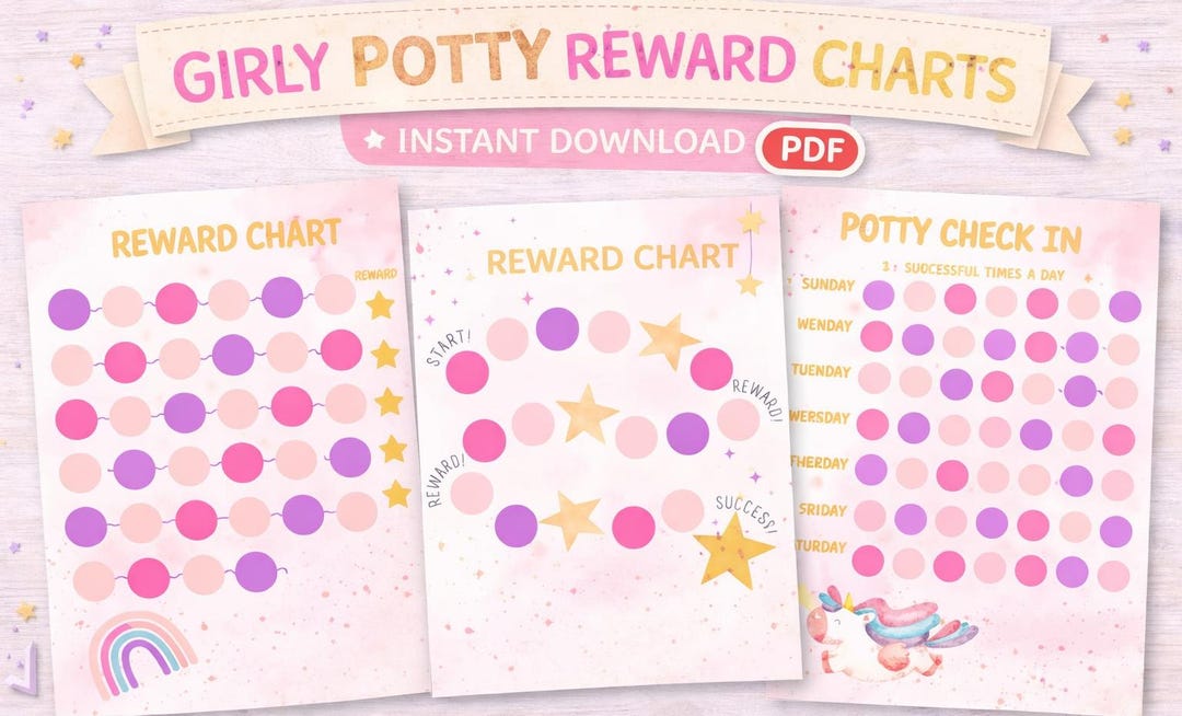 Potty Training Chart Printable 8.5x11 | Girly Reward Charts Bundle PDF ...