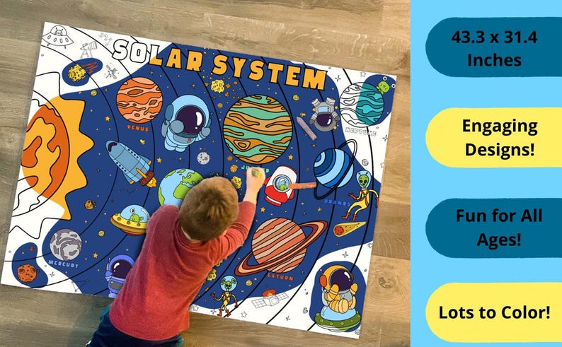 Outer Space Giant Coloring Poster - 43.3 X 31.4" Large Coloring Poster ...