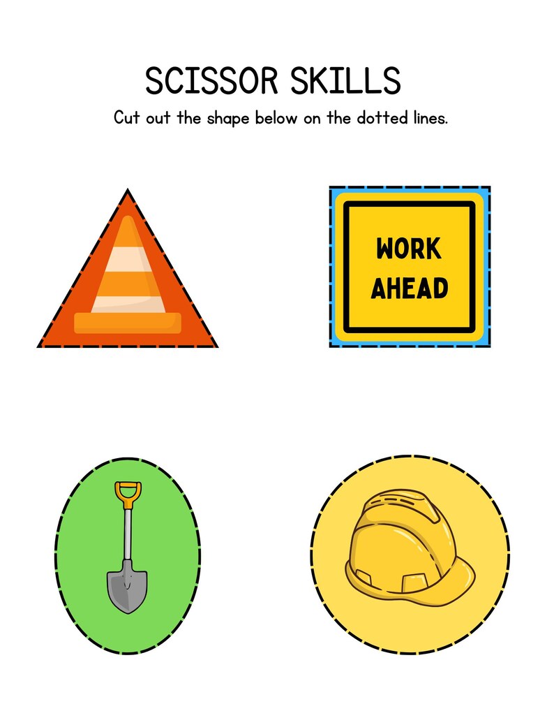 Construction Scissor Skills Printable Bundle for Preschool & Toddler ...