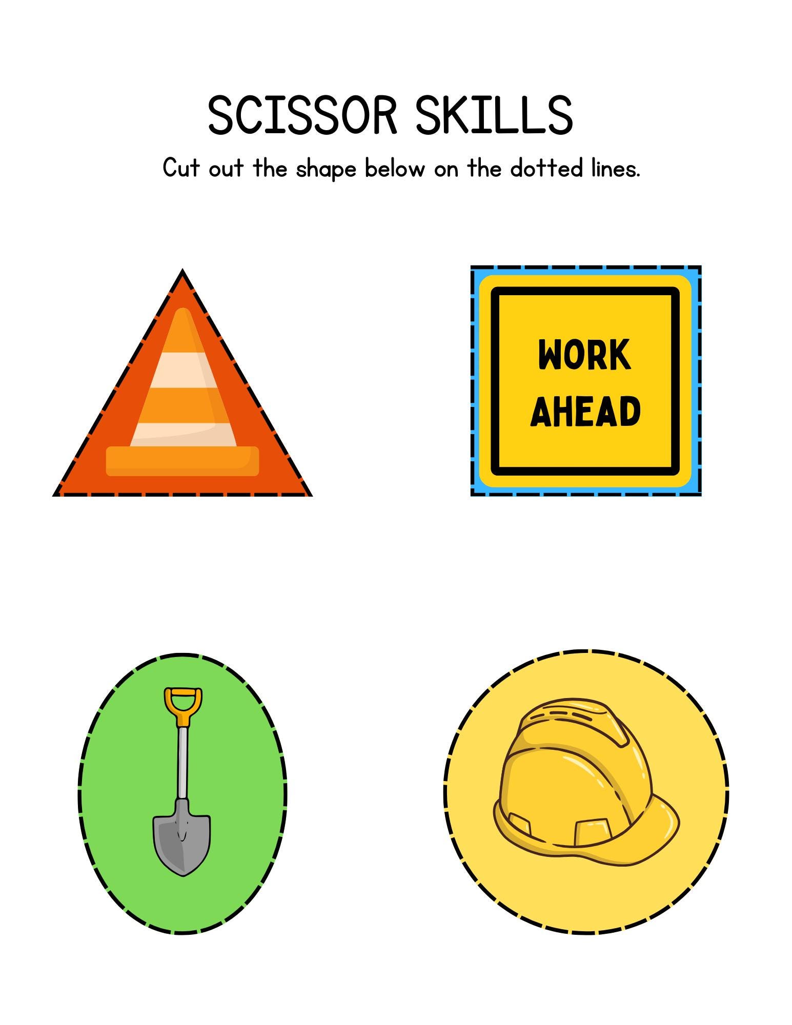Construction Scissor Skills Printable Bundle for Preschool & Toddler ...