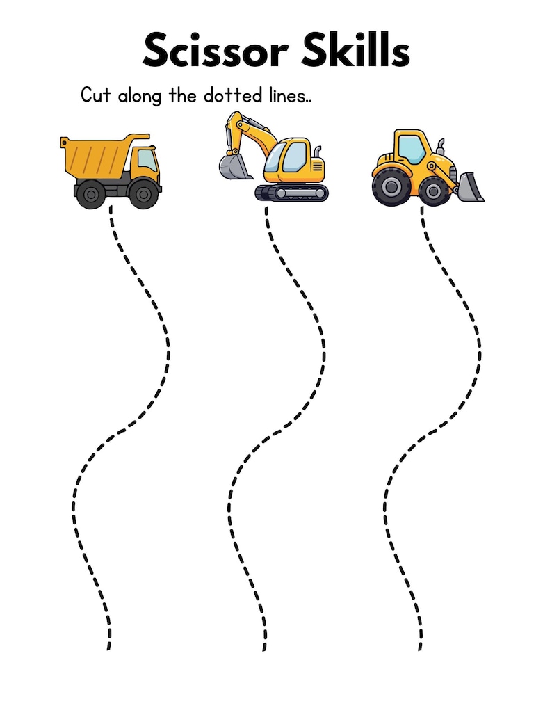 Construction Scissor Skills Printable Bundle for Preschool & Toddler ...