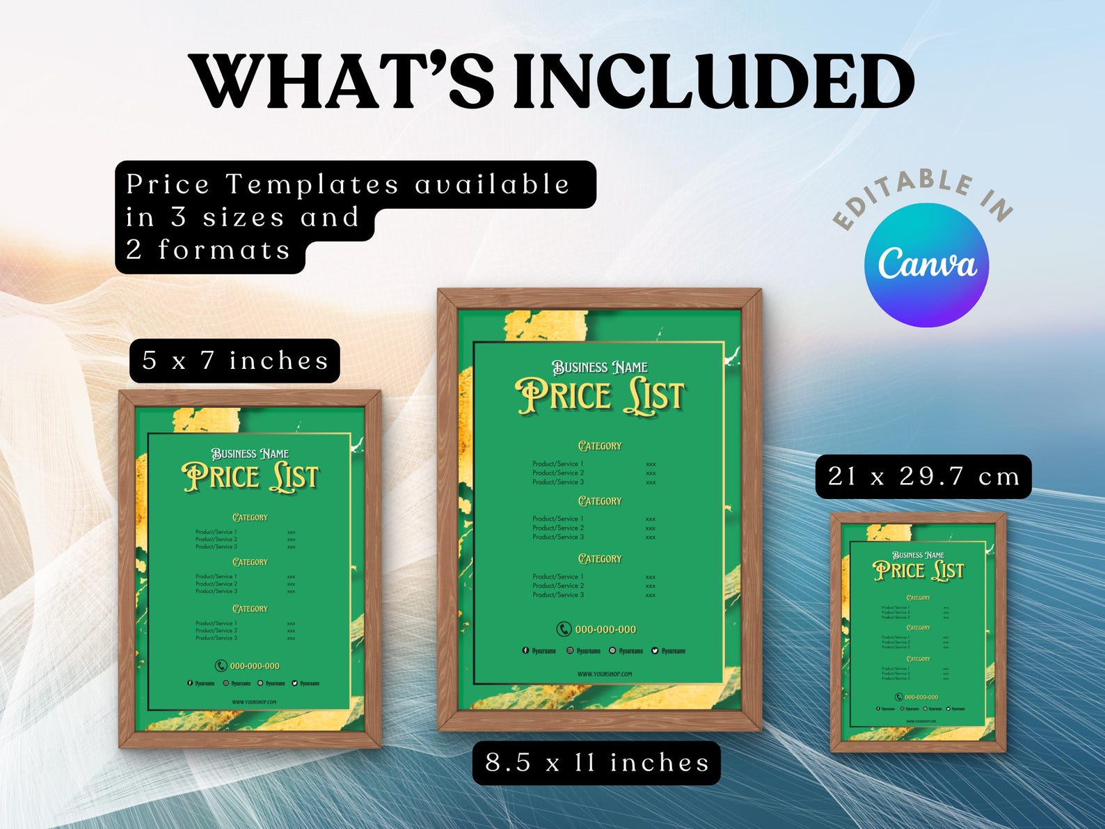 Green/gold Theme Price List Template, Canva Editable Price List ...