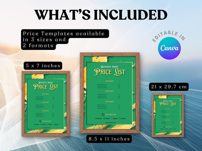 Green/gold Theme Price List Template, Canva Editable Price List ...