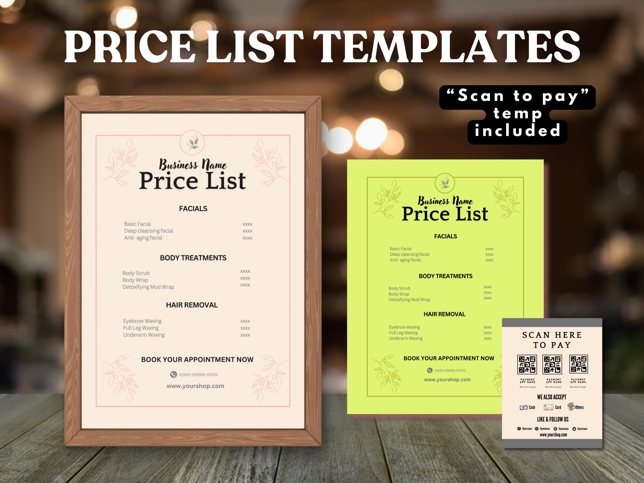 Canva Editable Price List Template Small Business Price List Template ...