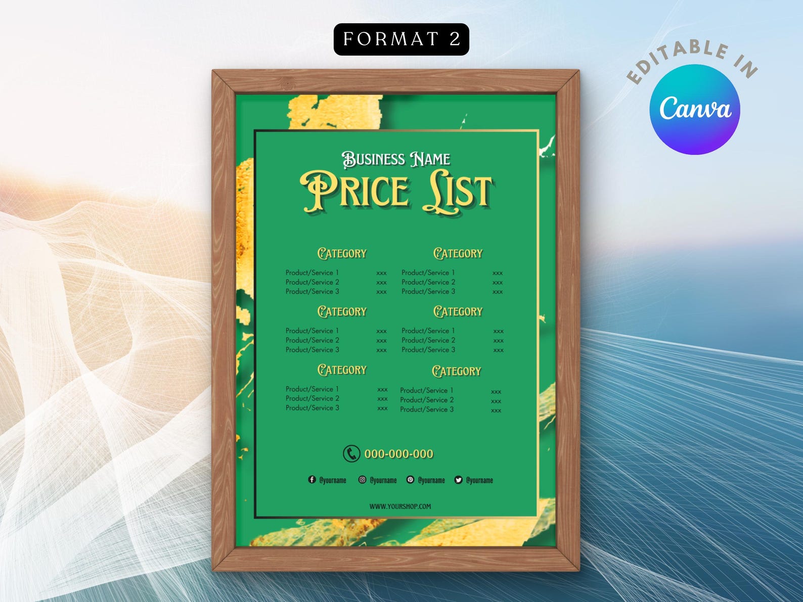 Green/gold Theme Price List Template, Canva Editable Price List ...