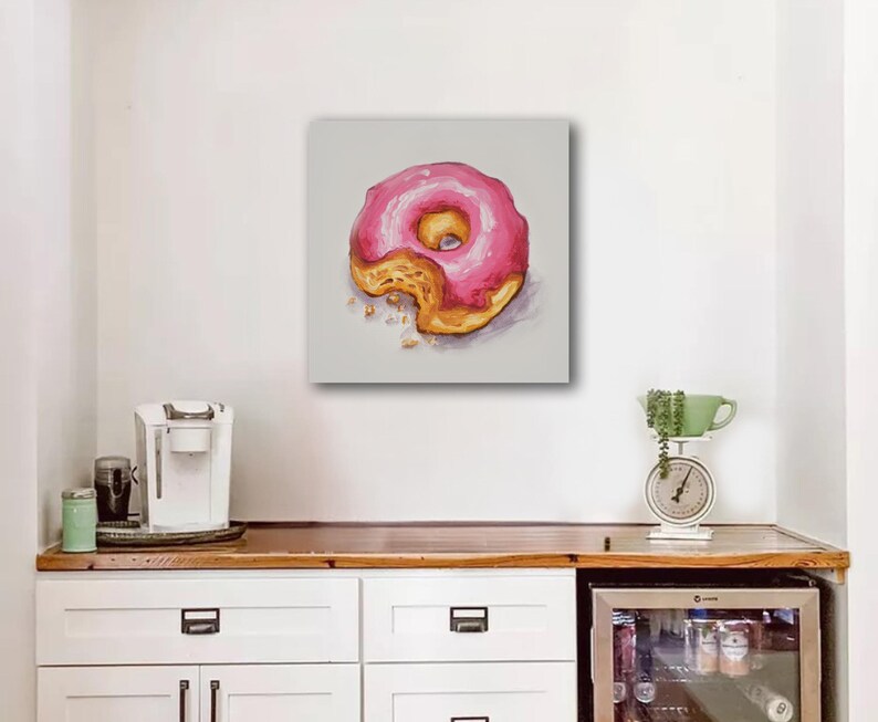 Pink Donut Painting on Canvas Contemporary Kitchen Dining Room Dorm ...