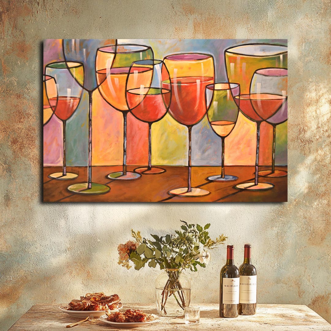 Wine Painting Wall Art Canvas Print for Kitchen or Bar Glasses of Red ...