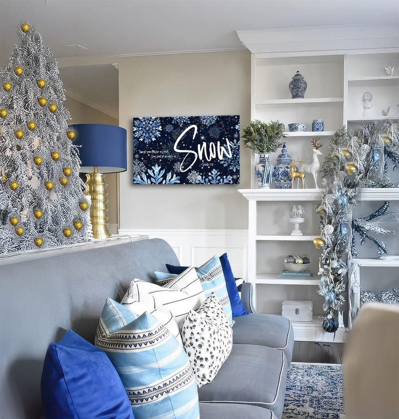 Bible Verse Wall Sign, Watercolor Snowflakes Winter Mantle Decor ...