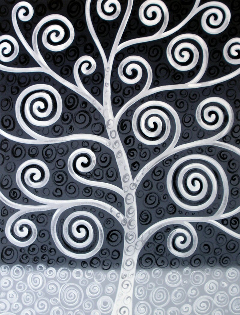 Abstract Contemporary Curly Trees / Black White Gray / | Etsy