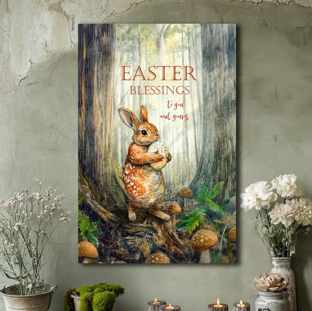Easter Bunny Wall Art, Easter Blessings Canvas Sign Gift, Vintage ...